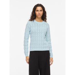 Rundhalspullover Vila "VILOWEN L/S POINTELLE KNIT TOP/PB", Damen, Gr. XL, nantucket breeze, Strick, Obermaterial: 90% Baumwolle, 10% Nylon, unifarben, normal, Rundhals, Pullover Rundhalspullover