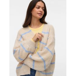 V&eacute;ro Moda Strickjacke VERO MODA "VMMAYBE ART LS OPEN CARDIGAN NOOS", Damen, Gr. L, birch stripes:with oatmeal melange and brunnera blau stripe, Strickjacken Strickjacke