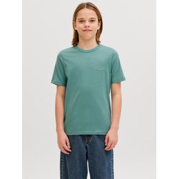 Jack & Jones T-Shirt JACK & JONES JUNIOR "JJCOLLEGE LOGO TEE SS CREW NECK JNR", Jungen, Gr. 128, mineral blau, Single Jersey, Obermaterial: 100% Baumwolle, bedruckt, unifarben, regular fit normal, Rundhals, Shirts T-Shirt, mit Logoprint