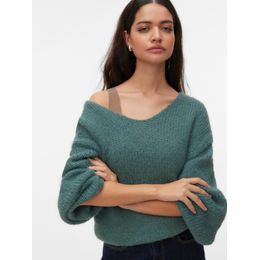V&eacute;ro Moda Strickpullover VERO MODA "VMMAYBE LS 2WAY V-NECK PULLOVER NOOS", Damen, Gr. L, gr&uuml;n (laurel wreath), Strick, Obermaterial: 100% Polyester, unifarben, loose fit normal, V-Ausschnitt, Strickb&uuml;ndchen, Pullover Strickpullover, Kunstfaser, locker geschnitten, V-Ausschnitt