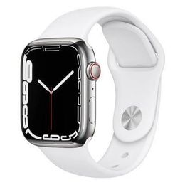 Apple Watch Series 7 (2021) GPS + Cellular 41 mm - Rostfreier Stahl Silber - Sportarmband Wei&szlig;
