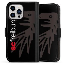 DeinDesign iPhone 13 Pro Handy Klapph&uuml;lle Handyh&uuml;lle aus Kunst Leder schwarz Flip Case Logo Sc Freiburg Official Licensed Product Sideflip mit Lasche