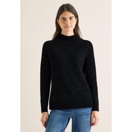 Strickpullover Cecil, Damen, Gr. M (40), schwarz, Stoff, 87% Polyester, 13% Baumwolle, unifarben, comfort fit normal, hoch geschlossener Ausschnitt, Rippb&uuml;ndchen, Pullover Strickpullover, aus Feinstrick