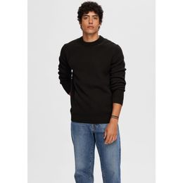 Rundhalspullover Selected "SLHDANE LS KNIT STRUCTURE CREW NECK NOOS", Damen, Gr. M, schwarz, Strick, Obermaterial: 100% Baumwolle, unifarben, regular fit normal, Rundhals, Rippb&uuml;ndchen, Pullover Rundhalspullover, Baumwolle, regular fit