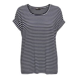 Kurzarmshirt Only CARMAKOMA "CARMOSTER STRIPE S/S O-NECK TOP JRS NOOS", Damen, Gr. S, night sky stripes:cloud dancer, Jersey, Obermaterial: 75% Viskose, 20% Polyester, 5% Elasthan, gestreift, regular fit normal, Rundhals, Shirts