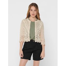 Jacqueline de Yong Strickjacke JDY "JDYSUN 3/4 CROPPED CARDIGAN KNT NOOS", Damen, Gr. XS, beige (tapioca), Strick, Obermaterial: 100% Polyacryl, regular fit kurz, V-Ausschnitt, Strickjacken Strickjacke