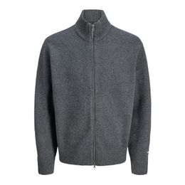 Jack & Jones Strickjacke JACK & JONES "JORNORREBRO KNIT ZIP CARDIGAN", Herren, Gr. M, dunkelgrau melange, Strick, Obermaterial: 55% Baumwolle, 22% Polyester, 21% Polyacryl, 2% Elasthan, meliert, relaxed fit, Strickjacken Strickjacke