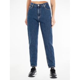 Mom-Jeans Calvin Klein Jeans "MOM JEAN", Damen, Gr. 31, N-Gr, blau (denim schwarz), Denim/Jeans, Obermaterial: 99% Baumwolle, 1% Elasthan, unifarben, gerade, unten schmal kn&ouml;chellang, Jeans, 5-Pocket-Form