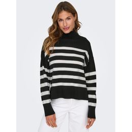 Stehkragenpullover Only "ONLBARI L/S HIGHNECK KNT", Damen, Gr. XS, schwarz (schwarz stripes:cloud dancer), Strick, Obermaterial: 51% Viskose, 26% Polyester, 23% Nylon, gestreift, regular fit normal, hoch geschlossener Ausschnitt, Pullover Stehkragenpullover