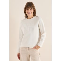 Sweatshirt Cecil, Damen, Gr. M (40), light greige, Web, 54% Polyester, 46% Baumwolle, unifarben, normal, Rundhals, elastischer Bund, Sweatshirts Sweatshirt, Mit Stickerei