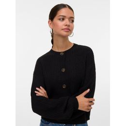 V&eacute;ro Moda Strickjacke VERO MODA "VMLEA LS O-NECK CARDIGAN NOOS", Damen, Gr. L, schwarz, Strick, Obermaterial: 100% Polyacryl, unifarben, loose fit h&uuml;ftlang, Rundhals, Strickjacken Strickjacke