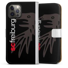 DeinDesign iPhone 12 Pro Max Handy Klapph&uuml;lle Handyh&uuml;lle aus Kunst Leder wei&szlig; Flip Case Logo Sc Freiburg Official Licensed Product Sideflip mit Lasche