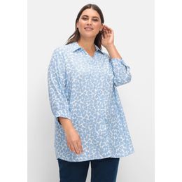 sheego Gro&szlig;e Gr&ouml;&szlig;en Longbluse im Herz-Dessin, reine Viskose, wei&szlig;-bleu-gemustert, Gr&ouml;&szlig;e 56 - Damen