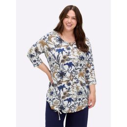 sheego Gro&szlig;e Gr&ouml;&szlig;en Print-Shirt mit 3/4-&Auml;rmeln, ecru-royalblau-bedruckt, Gr&ouml;&szlig;e 54 - Damen