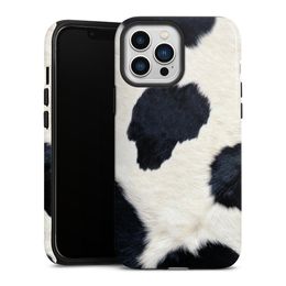 DeinDesign iPhone 13 Pro Max Handy Panzer Handyh&uuml;lle robuste Outdoor H&uuml;lle Schutzh&uuml;lle gl&auml;nzend Animal Look Animal Print Cow Skin Tough Case