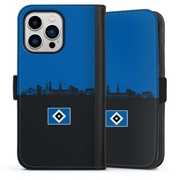 DeinDesign iPhone 13 Pro Handy Klapph&uuml;lle Handyh&uuml;lle aus Kunst Leder schwarz Flip Case Hsv Skyline Hamburg Sideflip mit Lasche