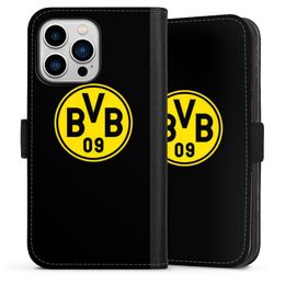 DeinDesign iPhone 13 Pro Handy Klapph&uuml;lle Handyh&uuml;lle aus Kunst Leder schwarz Flip Case Logo Borussia Dortmund Bvb Sideflip mit Lasche