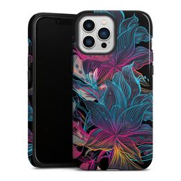 DeinDesign iPhone 13 Pro Max Handy Panzer Handyh&uuml;lle robuste Outdoor H&uuml;lle Schutzh&uuml;lle gl&auml;nzend Colourful Flowers Neon Tough Case
