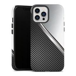 DeinDesign iPhone 13 Pro Max Handy Panzer Handyh&uuml;lle robuste Outdoor H&uuml;lle Schutzh&uuml;lle gl&auml;nzend Steel Metall Carbon Tough Case