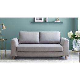 BRUNO Schlafsofa 160cm in Hellgrau | stabiles Massivholz & Boxspringkomfort