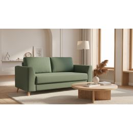 BRUNO Schlafsofa 160cm in Gr&uuml;n | stabiles Massivholz & Boxspringkomfort