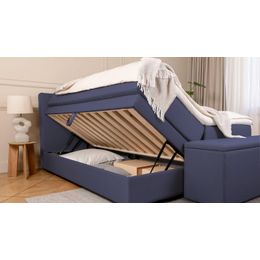 BRUNO Boxspringbett Premium mit Bettkasten 160x200cm in Blau | Matratzen-H&auml;rtegrad: Links H2 / Rechts H2 | extra viel Stauraum & individuell konfiguri