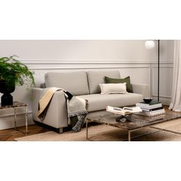 BRUNO Schlafsofa 140cm in Hellgrau | stabiles Massivholz & Boxspringkomfort