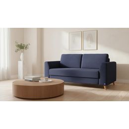 BRUNO Schlafsofa 160cm in Blau | stabiles Massivholz & Boxspringkomfort