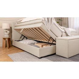 BRUNO Boxspringbett Premium mit Bettkasten 180x200cm in Beige | Matratzen-H&auml;rtegrad: Links H3 / Rechts H3 | extra viel Stauraum & individuell konfigur