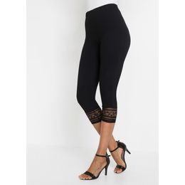 bonprix Damen Leggings, schwarz, Gr. 48, Obermaterial: 95% Baumwolle, 5% Elasthan, Hosen, aus Baumwolle und Elasthan, elastisch, schmale Passform,