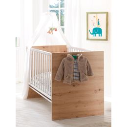 M&auml;usbacher Babybett M&Auml;USBACHER, B:78 H:91 L:145asteiche, wei&szlig;, Holzwerkstoff, Babybetten, "Cindy", mit Schlupfsprossen