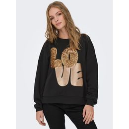 Only Damen Sweatshirt "ONLLALLY L/S LOVE O-NECK CS SWT"schwarz print:love, Gr. XS, bedruckt, Sweatware, Obermaterial: 60% Baumwolle, 40% Polyester,