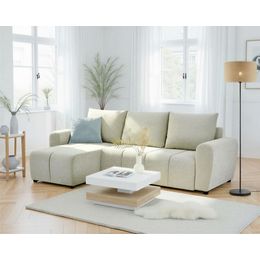 Ecksofa Home Affaire, B:241cm H:82cm T:144cmcreme, 100% Polyester, Wohnzimmer, Sofas, "Nortrud, 241 cm, L-Form, mit Schlaffunktion u. Bettkasten",