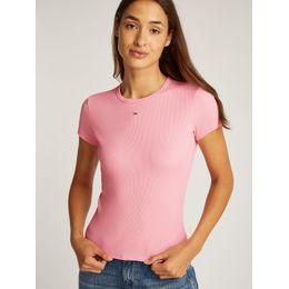 Tommy Jeans Damen Kurzarmshirt "TJW SLIM ESSENTIAL RIB SS EXT", pink, Gr. XS, unifarben, Single Jersey, Obermaterial: 95% Baumwolle, 5% Elasthan,