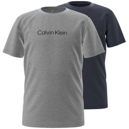 Jungen T-Shirt "2PK TEE", Calvin Klein Underwear, Gr. 128grau, marine, Shirts, mit Logoschriftzug