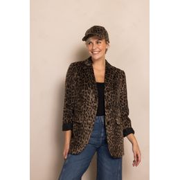 Jackenblazer Zhrill "ZHELLIE", Damen, Gr. M, schwarz braun leo, Web, Obermaterial: 72% Polyester, 26% Viskose, 2% Elasthan, normal Po-bedeckend, V-Ausschnitt, Blazer, Fake Fur, mit Animal-Leo-Print
