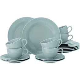 Seltmann Weiden Kaffeeservice "Geschirr-Set, Service Beat", 18 Stk., blau, Geschirr-Sets, Teller, Tassen, Untertassen, Rillendekor, 18 Teile, f&uuml;r 6