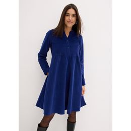 bonprix Damen Midikleid "Kleid aus Baumwollcord", blau, Gr. 54, Obermaterial: 98% Baumwolle, 2% Elasthan, Kleider, f&uuml;r entspannten Look, aus weichem