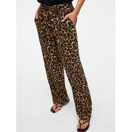 V&eacute;ro Moda VERO MODA Damen Schlupfhose "VMJESMILO HW WIDE PANTS WVN NOOS"tigers eye aop:verena leo, Gr. S, bedruckt, Web, Obermaterial: 55% Viskose, 45% Leinen,