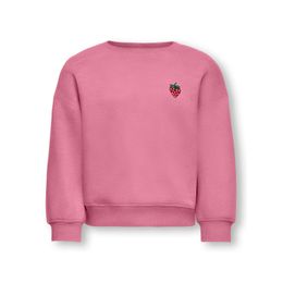 Sweatshirt KIDS Only "KMGSWEAT L/S CREW EMB LOOSE SWT NOOS", M&auml;dchen, Gr. 128, cashmere rose detail:emb strawberry, Sweatware, Obermaterial: 60% Baumwolle, 40% Polyester, unifarben, normal normal, Rundhals, Rippb&uuml;ndchen, Sweatshirts Sweatshirt