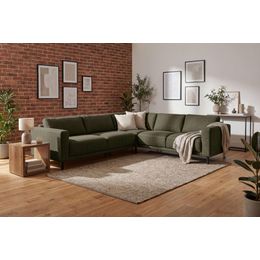 Ecksofa Home Affaire, B:288cm H:78cm T:243cmkhaki, 100% PES, Wohnzimmer, Sofas, "Sveeva, L-Form, B.288 cm, schwarze Metallf&uuml;&szlig;e", langlebiger