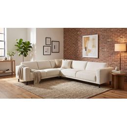 Ecksofa Home Affaire, B:288cm H:78cm T:243cmcreme, 100% PES, Wohnzimmer, Sofas, "Sveeva, L-Form, B.288 cm, schwarze Metallf&uuml;&szlig;e", langlebiger