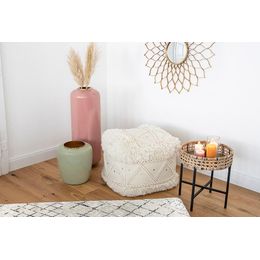 Pouf Kayoom, B:50cm H:45cm T:50cm, beige, Baumwolle, Vlies, Poufs, "Bohist 525 50cm x 50cm, Strukturen mit Fransen und Quasten", handgefertigt,