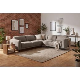 Ecksofa Home Affaire, B:288cm H:78cm T:243cmbraun, 100% PES, Wohnzimmer, Sofas, "Sveeva, L-Form, B.288 cm, schwarze Metallf&uuml;&szlig;e", langlebiger
