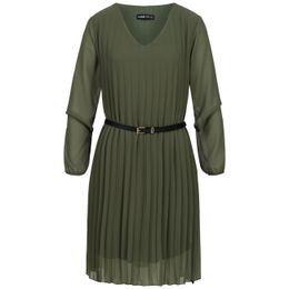 CLOUD 5IVE Damen Shirtkleid "CLOUD 5IVE Cloud 5ive Pleated Dress with belt"military gr&uuml;n, Gr. XS, unifarben, 100% Polyester, Kleider