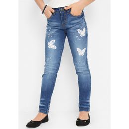 bonprix Kinder Skinny-fit-Jeans, blau, Gr. 140, Obermaterial: 82% Baumwolle, 17% Polyester, 1% Elasthan, Jeans, Skinny-fit-Passform, aus Baumwolle,