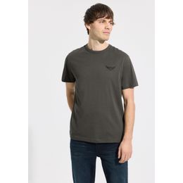 Street One MEN Herren T-Shirtoil grau, Gr. S, unifarben, Web, 100% Baumwolle, Shirts, aus reiner Baumwolle