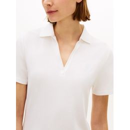 Tommy Hilfiger Damen Polokleid "TH SCRIPT OPEN-NK POLO DRS"ecru, Gr. M, unifarben, Jersey, Obermaterial: 96% Baumwolle, 4% Elasthan, Kleider, mit