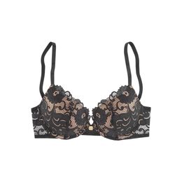 JETTE Damen Push-up-BH, Gr. 70, schwarz, Spitze, Obermaterial: 90% Polyamid, 10% Elasthan, BHs, aus floraler Spitze, Dessous