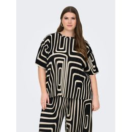 Kurzarmshirt Only CARMAKOMA "CARRAVENNA S/S PLISSE AOP TOP JRS NOOS", Damen, Gr. XL, schwarz aop:oatmeal graphic, Jersey, Obermaterial: 100% Polyester, bedruckt, regular fit normal, Rundhals, Shirts